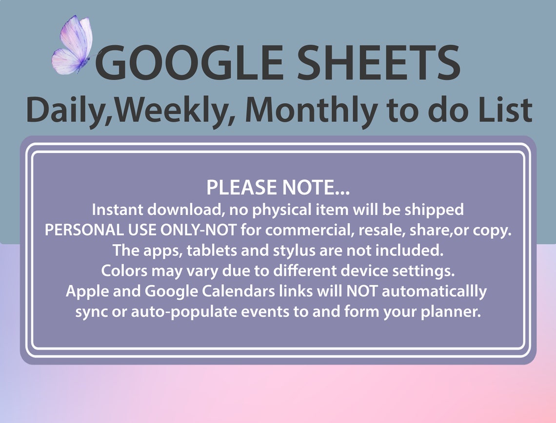 Daily, Weekly, Monthly To-do List Google Sheets Planner Task Organizer ...