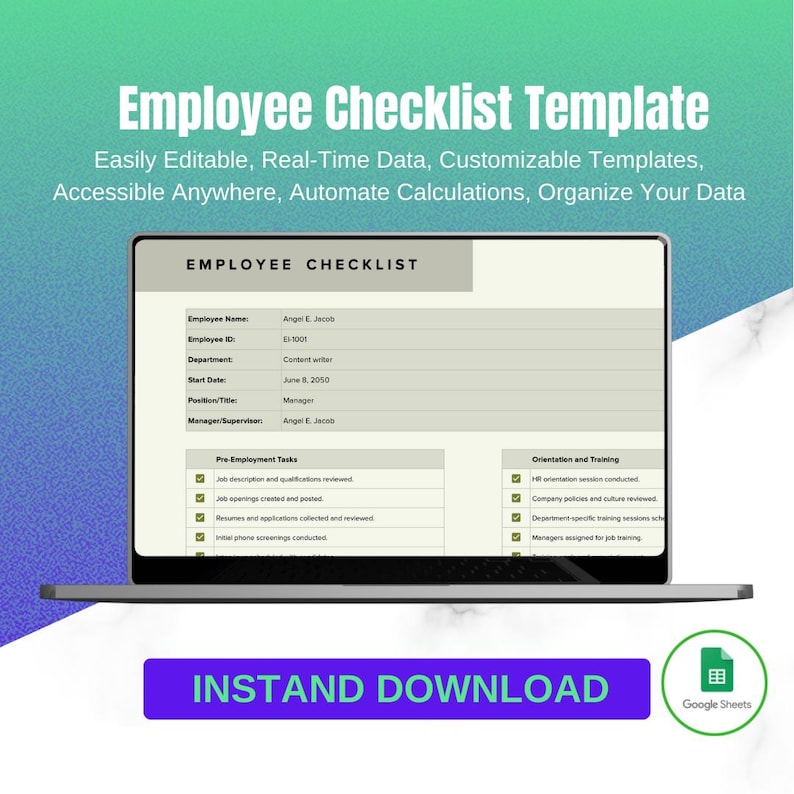 Employee Checklist Template Staff Tasks Tracker Onboarding Checklist HR ...