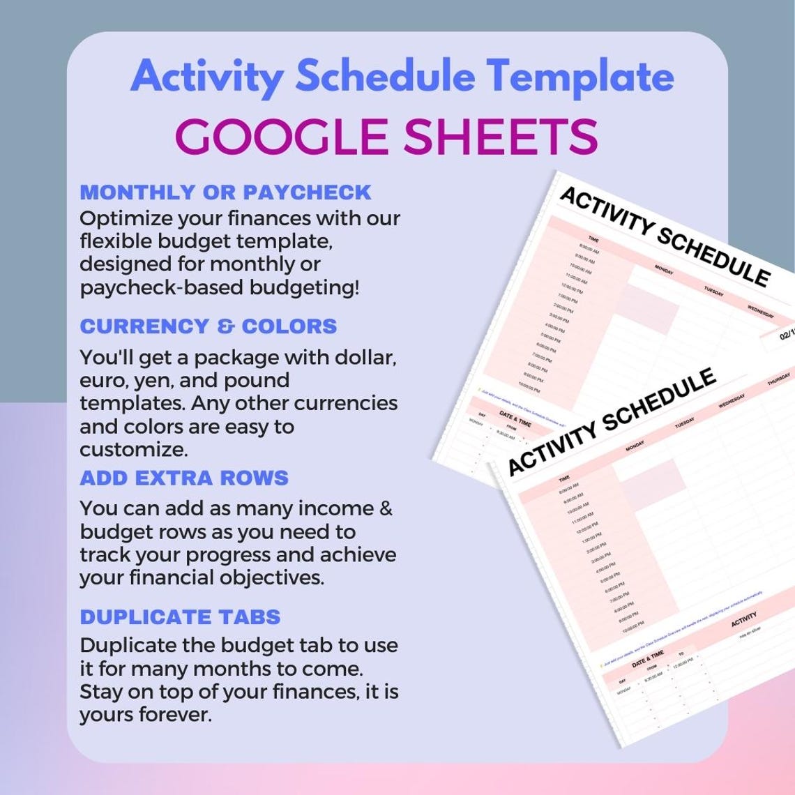 Customizable Daily Activity Schedule Template for Efficient Time ...