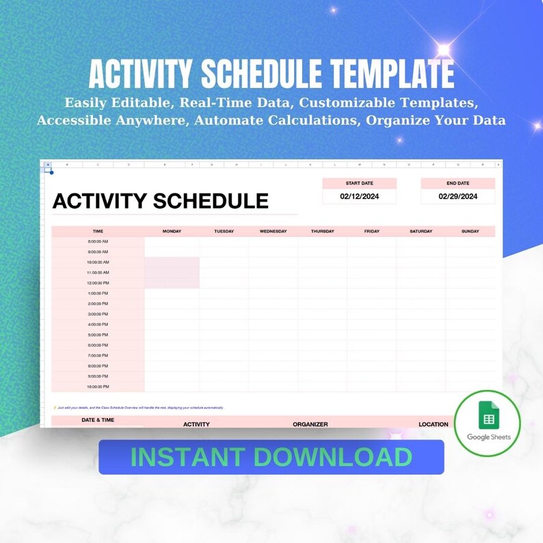 Customizable Daily Activity Schedule Template for Efficient Time ...