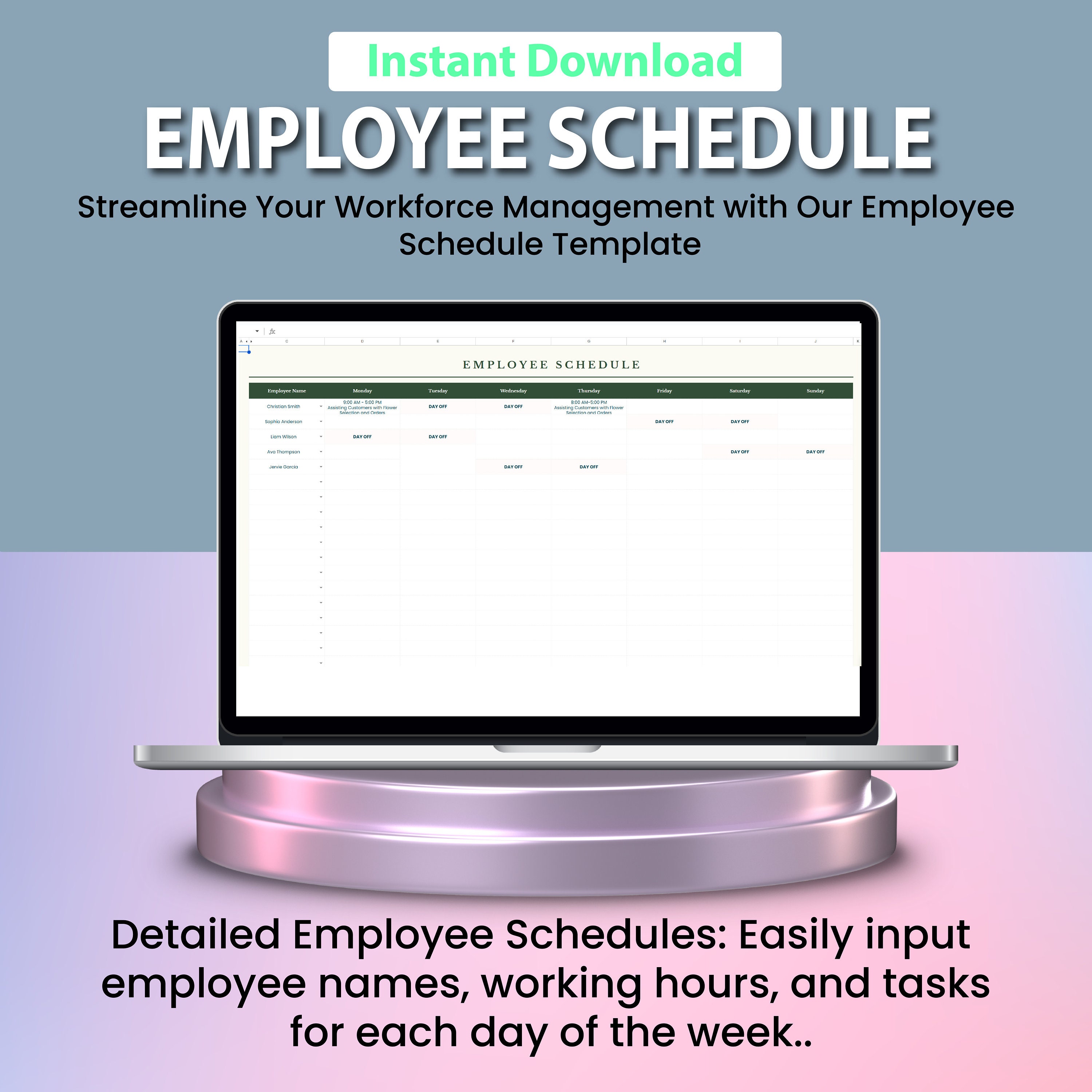 EMPLOYEE SCHEDULE Template, Google Sheets for Small Business, Office ...