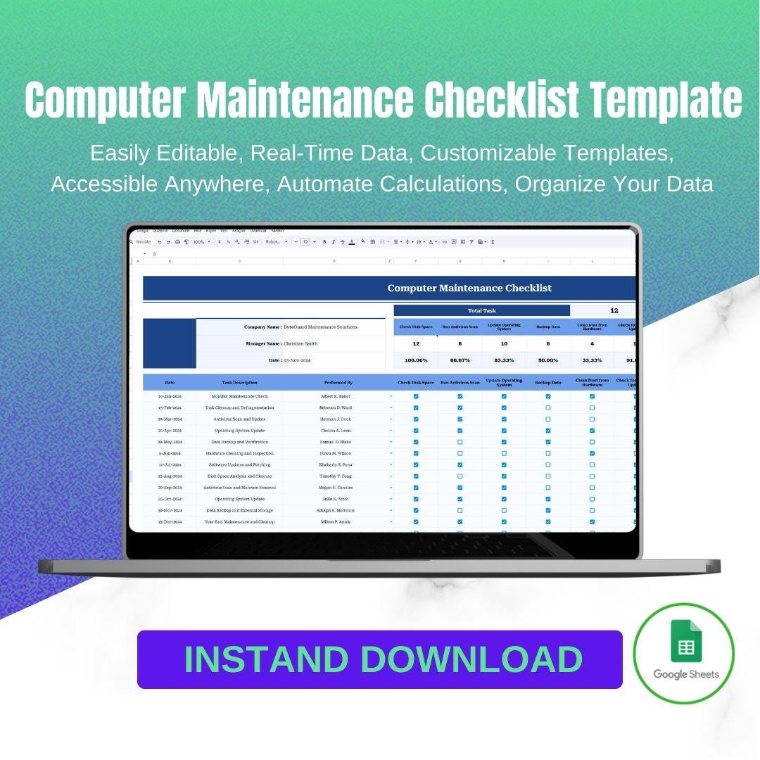 Computer Maintenance Checklist Template Ensure Device Health, Regular ...
