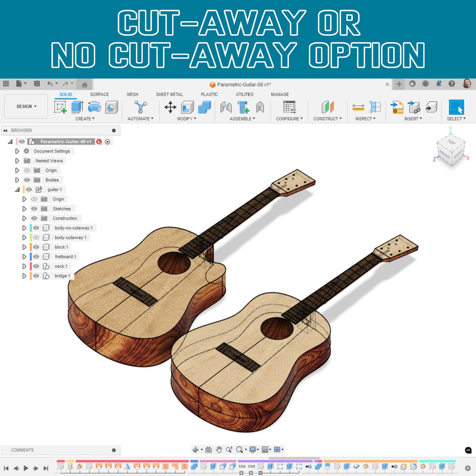Fully Customizable Acoustic Guitar 3D CAD Model for Fusion 360, 111 ...