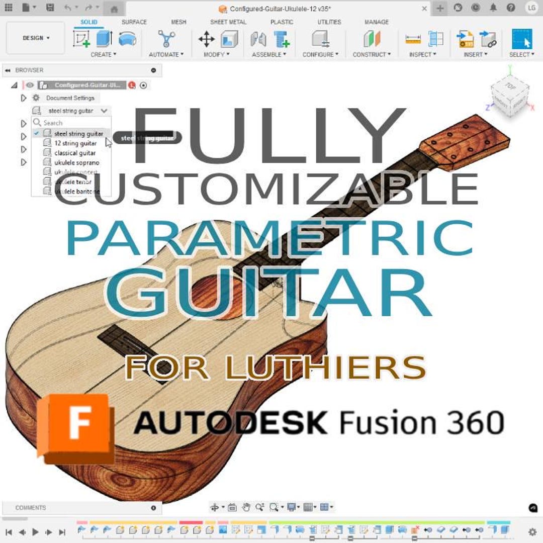 Fully Customizable Acoustic Guitar 3D CAD Model for Fusion 360, 111 ...