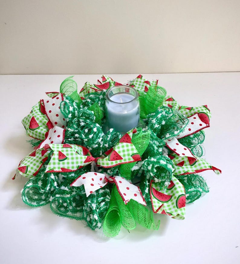 14" Summer Fruit Watermelon Deco Mesh Centerpiece / Candle Holder ...