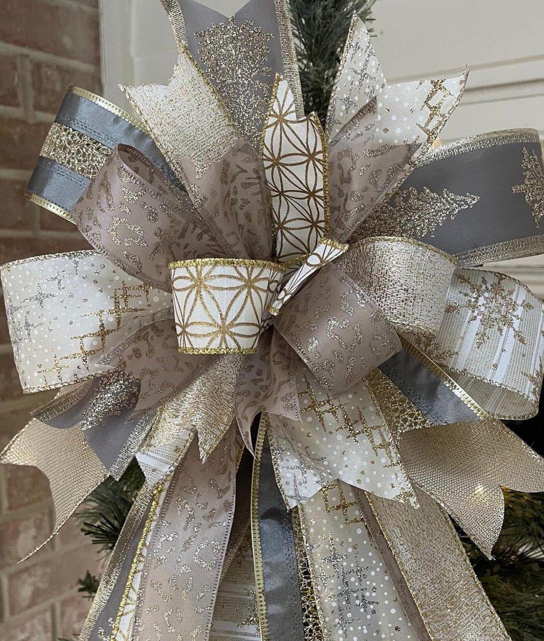 Christmas Tree Topper Bow, Christmas Tree Bow With Burlap Snowflake ...