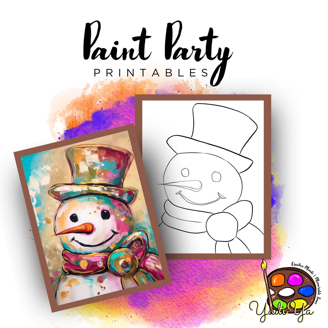Snowman Paint Party Printable | DIY Canvas Outline (PNG Digital ...