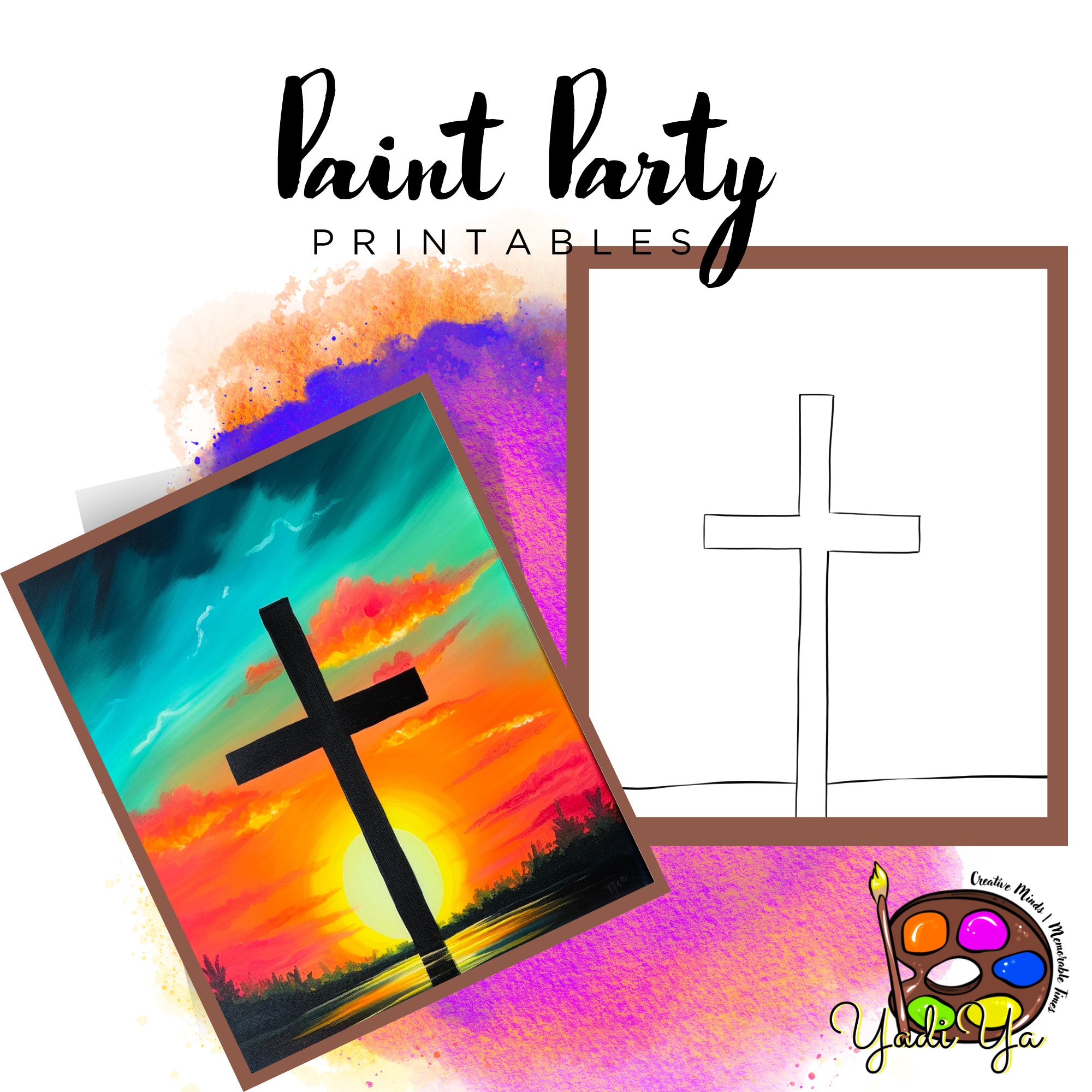 Cross | Pre Drawn Outline Canvas | Diy Paint Party | Adult Paint Party ...