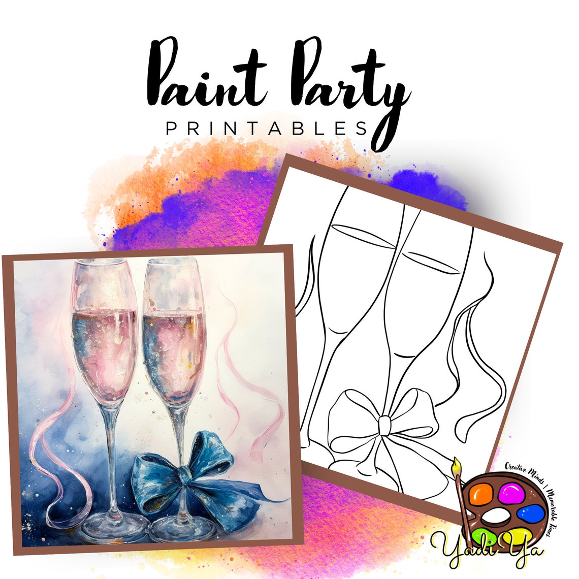 Champagne Pre Drawn Outline Canvas | Diy Paint Party | Adult Paint ...