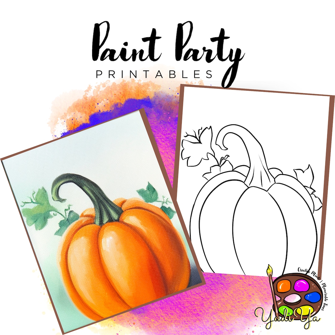 Pumpkin Pre Drawn Outline Canvas | Diy Paint Party | Adult Paint Party ...