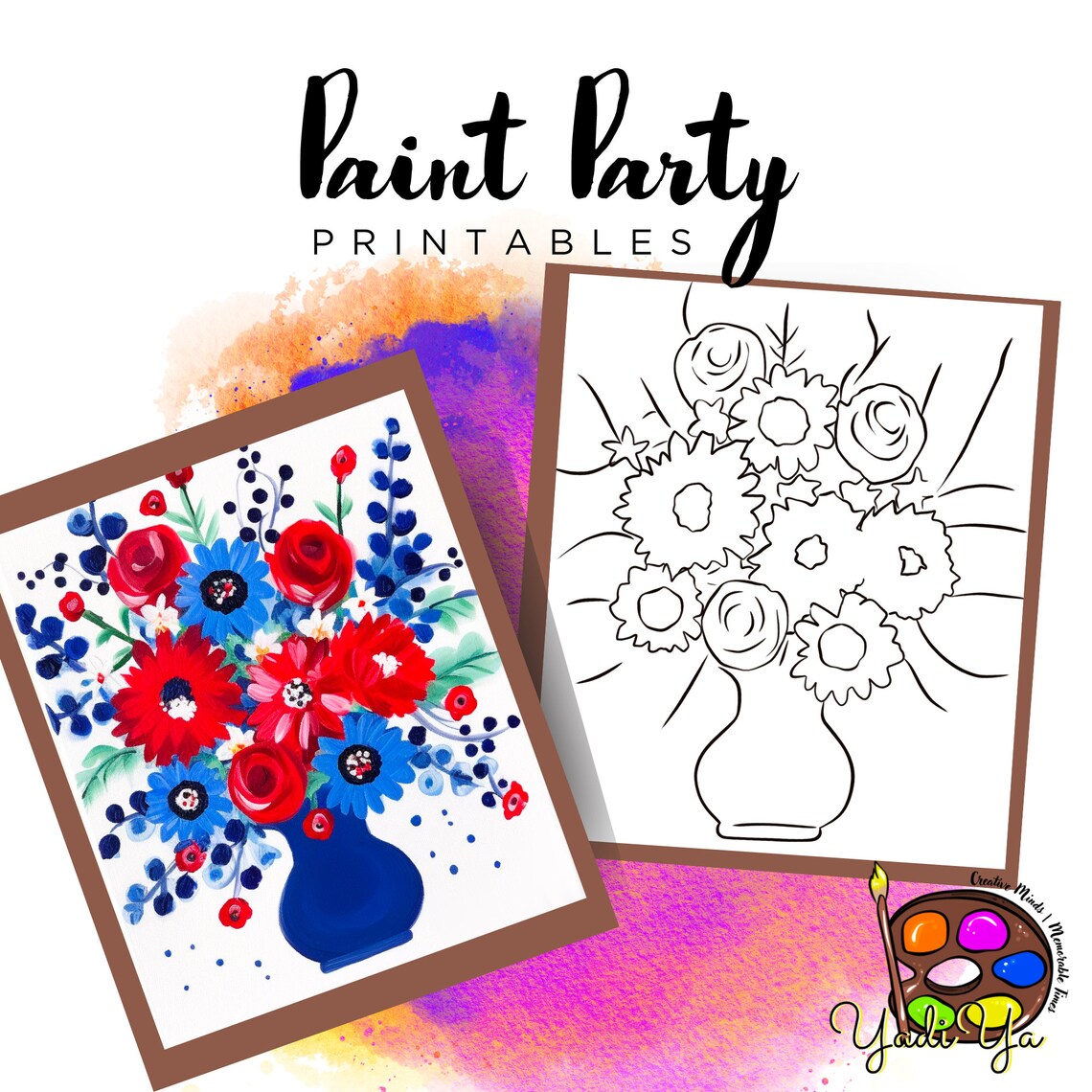 Flowers Pre Drawn Outline Canvas | Diy Paint Party | Adult Paint Party ...