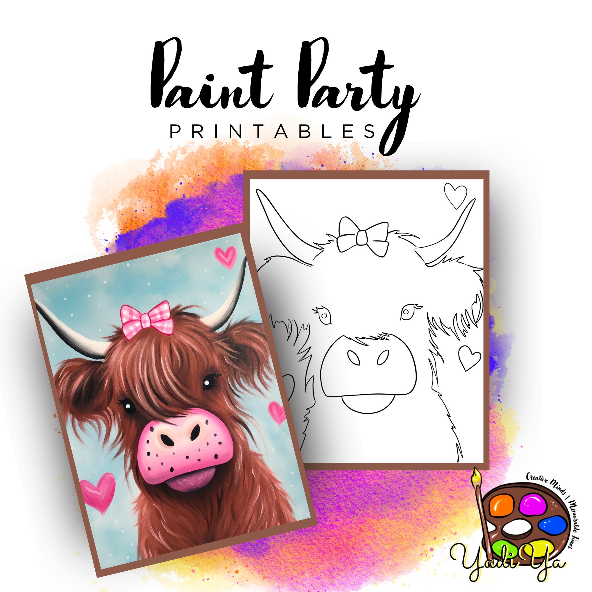 Cow Paint Party Printable | DIY Canvas (digital Download) - Etsy