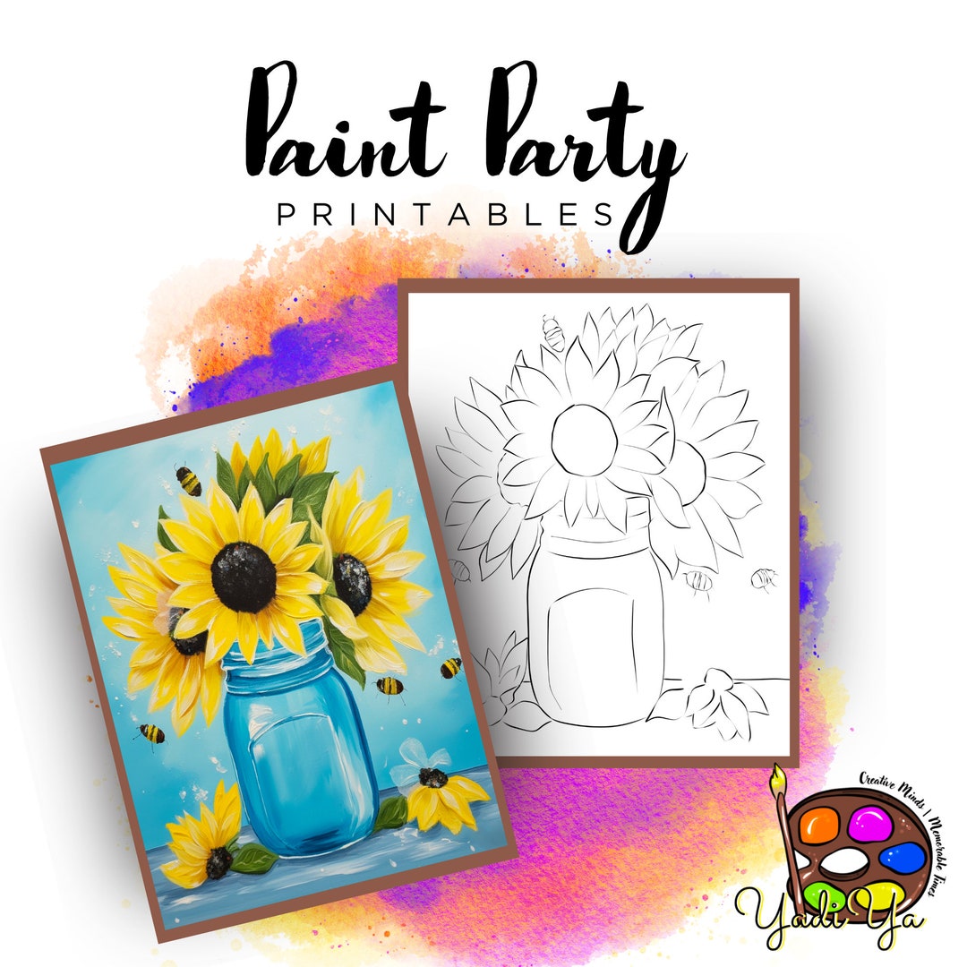 Sunflower Pre Drawn Outline Canvas | Diy Paint Party | Adult Paint ...