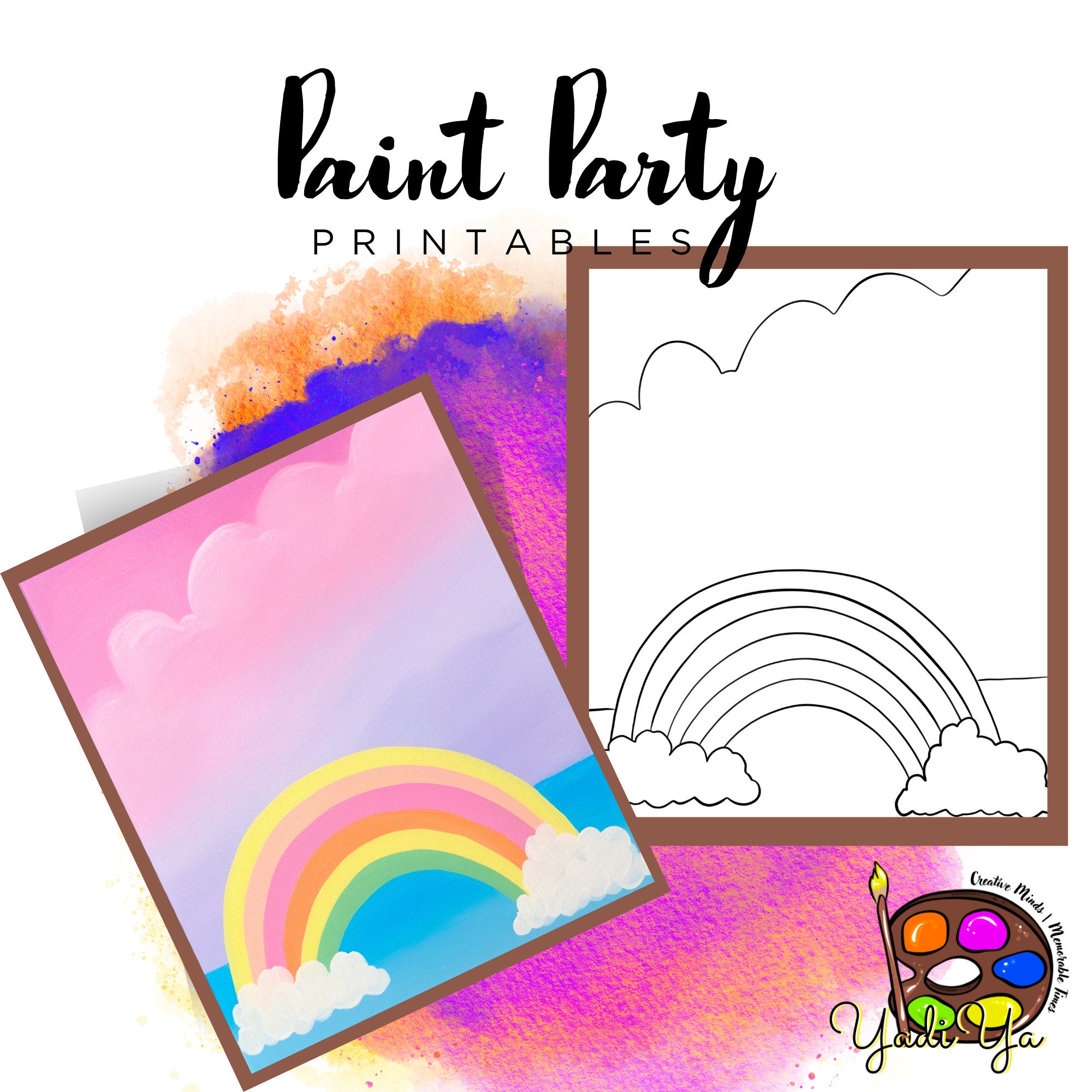 Rainbow |pre Drawn Outline Canvas | Diy Paint Party | Adult Paint Party ...