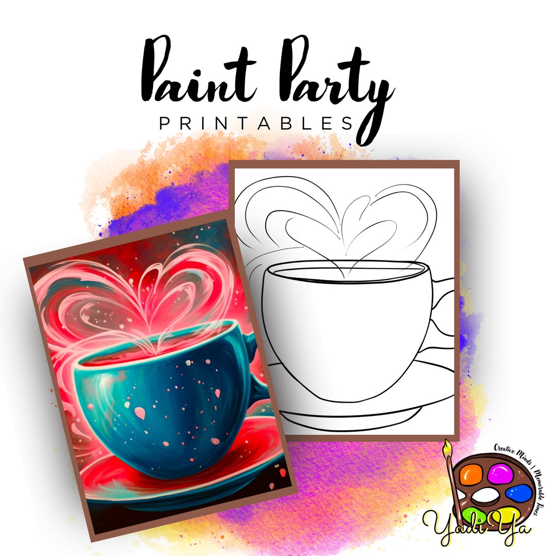 Tea Cup| Pre Drawn Outline Canvas | Diy Paint Party | Adult Paint Party ...