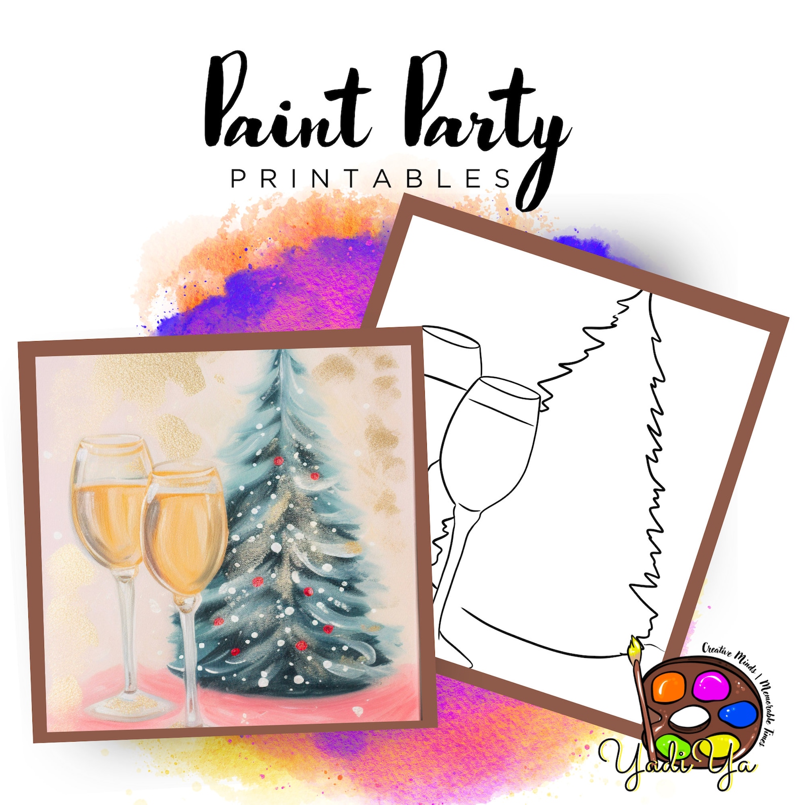 Wine Pre Drawn Outline Canvas | Diy Paint Party | Adult Paint Party ...