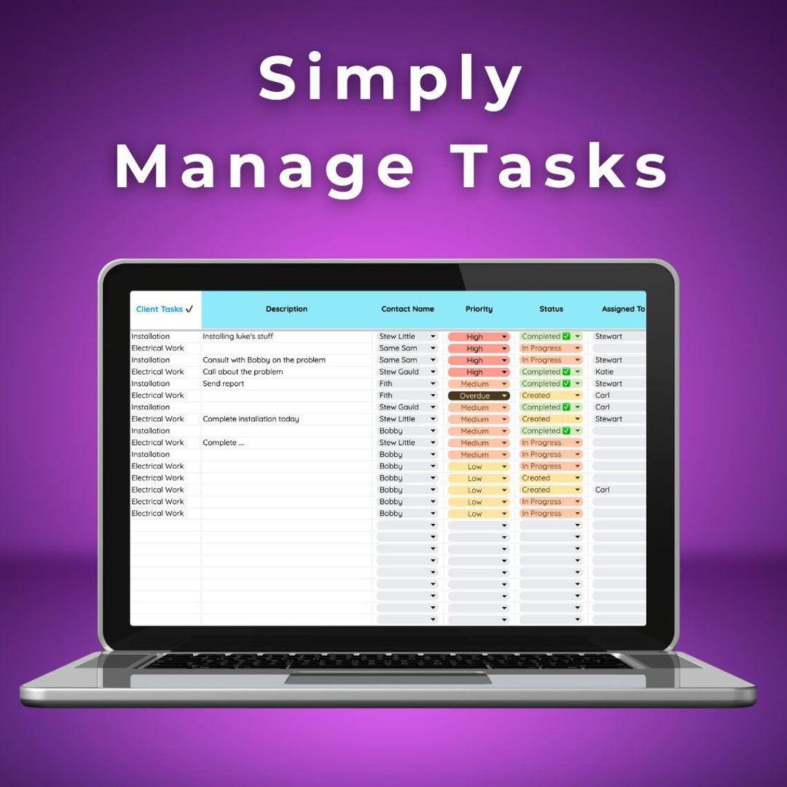 Google Sheets Task Manager Task Checklist Tracker - Etsy