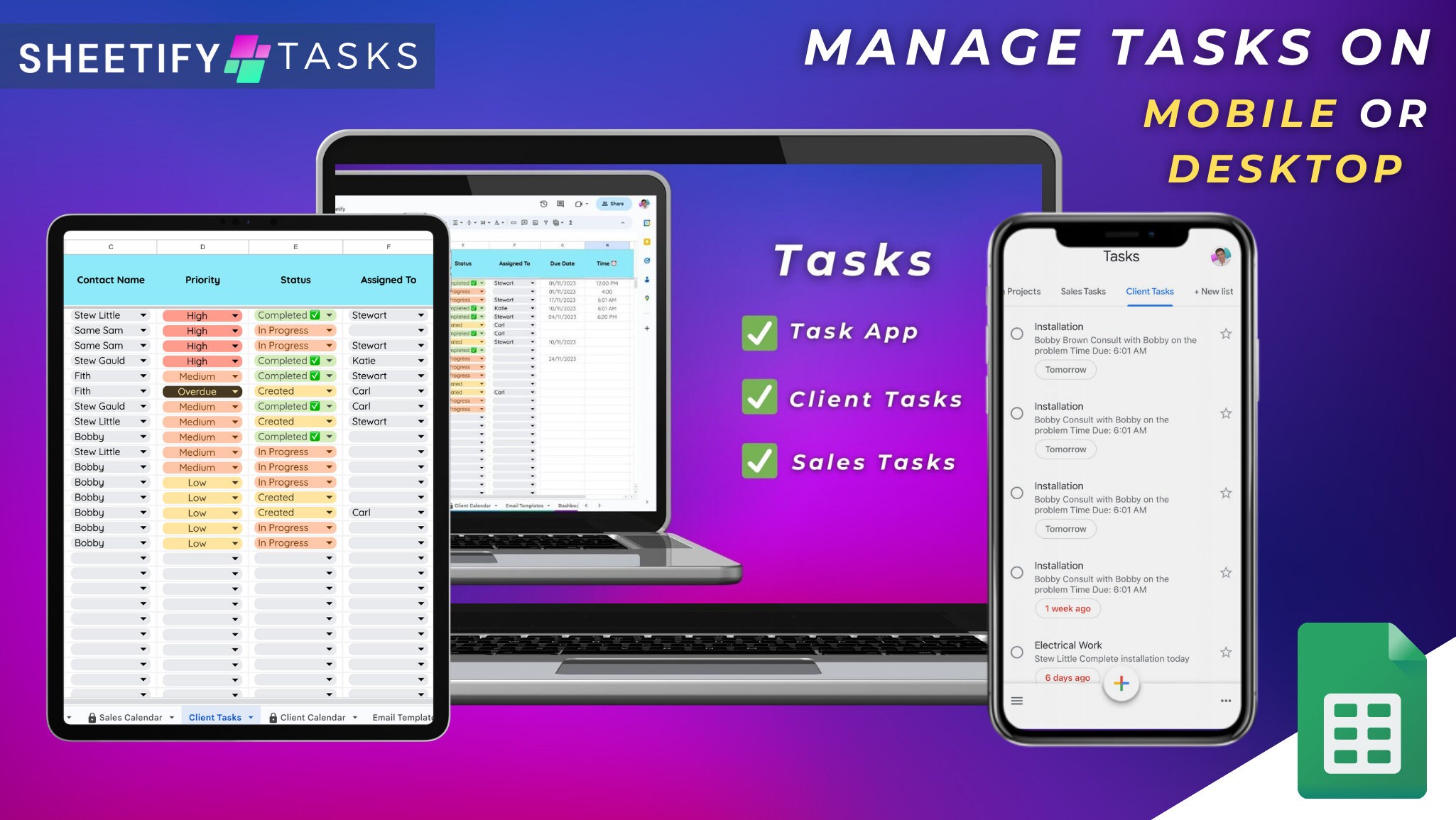 Google Sheets Task Manager, Task Checklist, Tracker Googlesheets ...