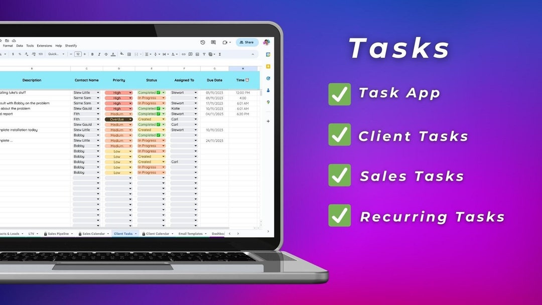 Google Sheets Task Manager Task Checklist Tracker - Etsy
