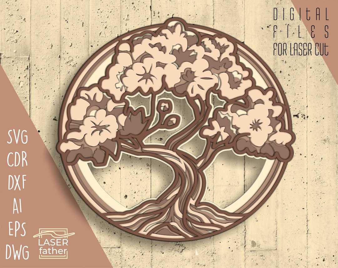 Sakura Design, Blossom Tree SVG, Multilayer Laser Cut, Glowforge ...