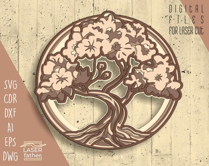 Sakura Design, Blossom Tree SVG, Multilayer Laser Cut, Glowforge ...