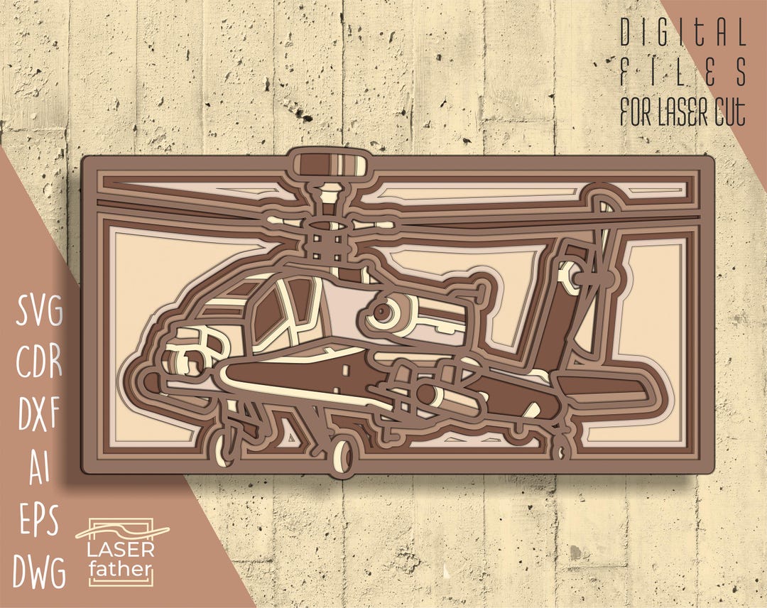 Helicopter SVG, Aircraft DXF, 3D Laser Cut Files, Multilayer Digital ...