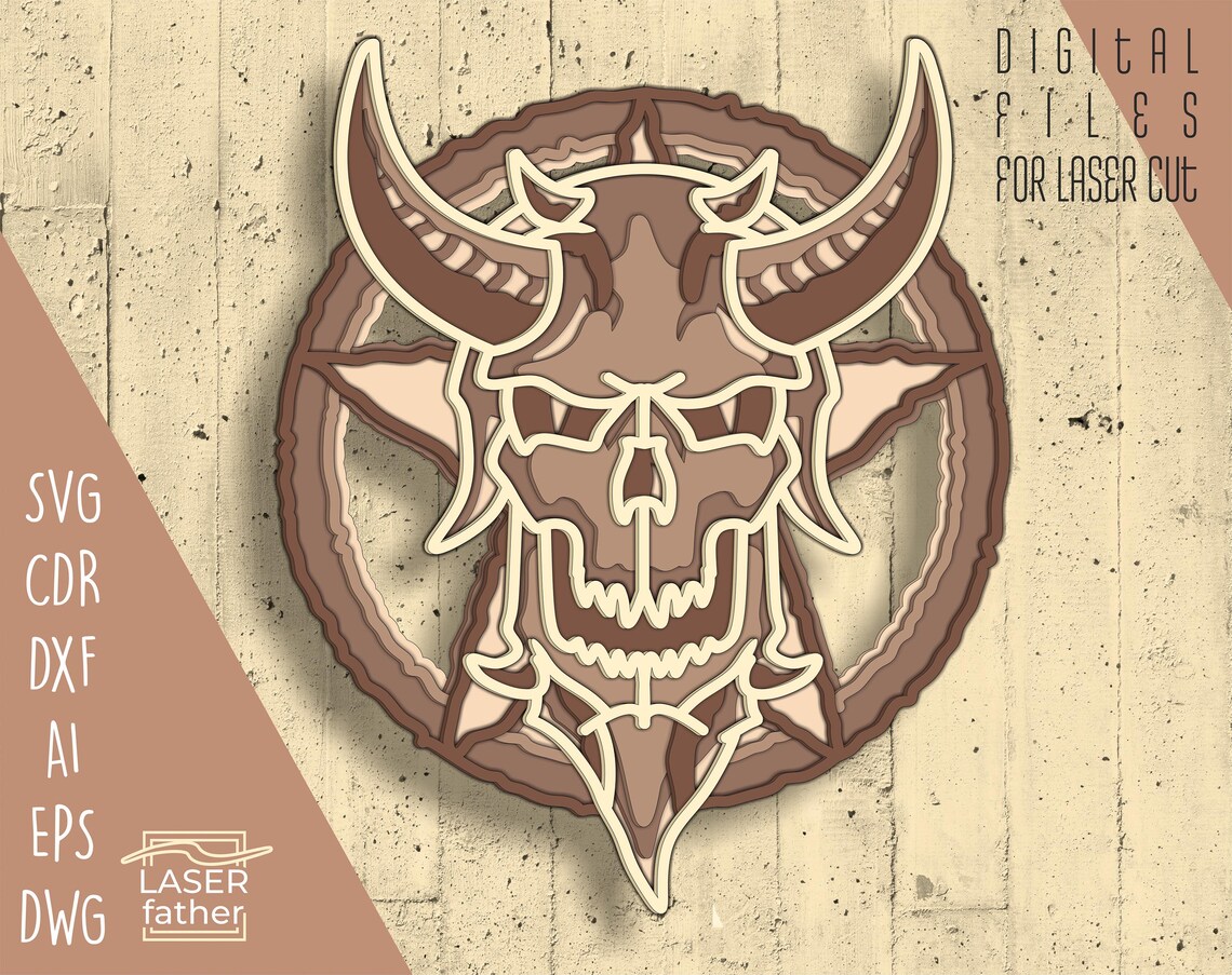 Demon Skull SVG, Gothic SVG, Laser Ready Files, Glowforge Cutting ...