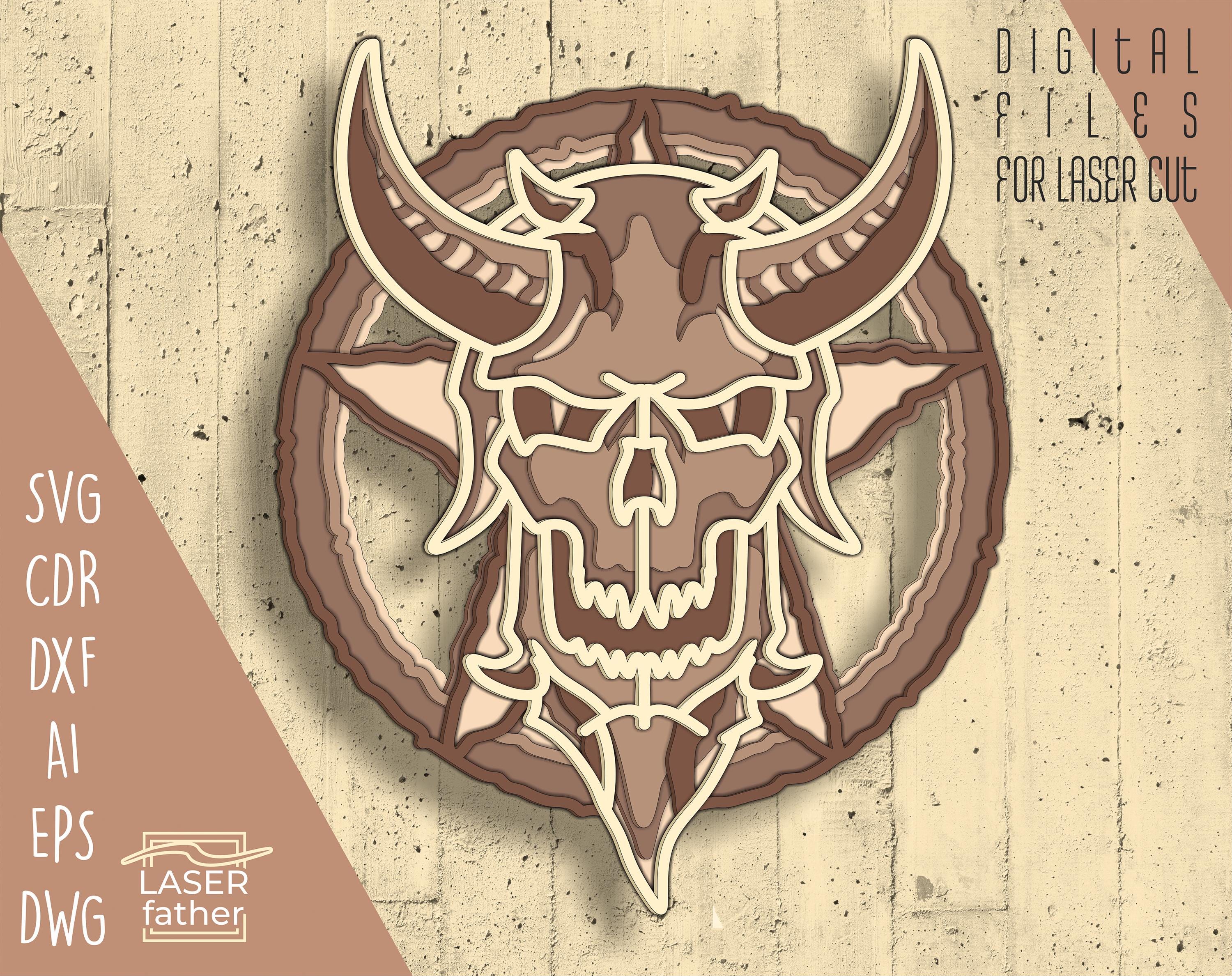 Demon Skull SVG, Gothic SVG, Laser Ready Files, Glowforge Cutting ...