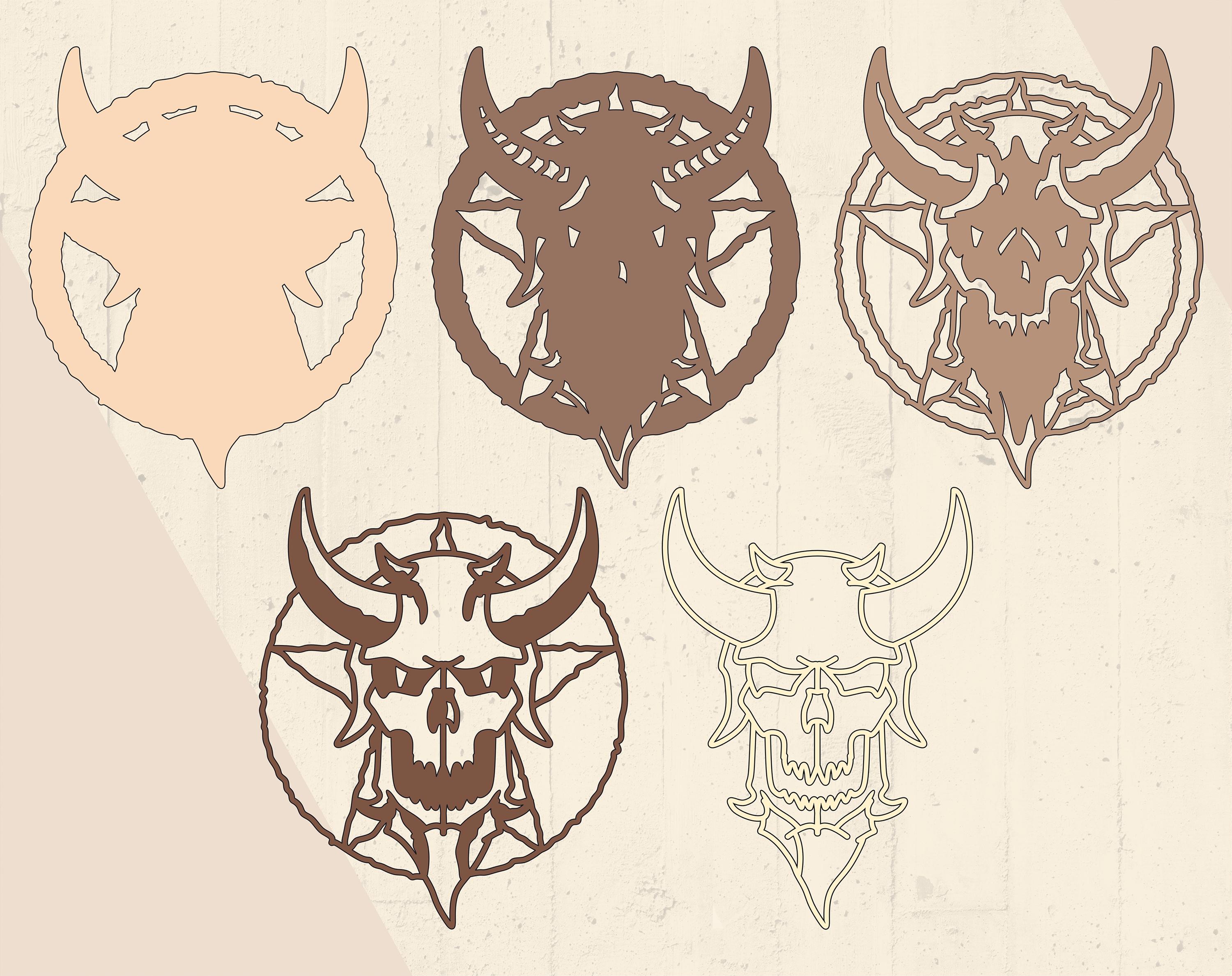Demon Skull SVG, Gothic SVG, Laser Ready Files, Glowforge Cutting ...