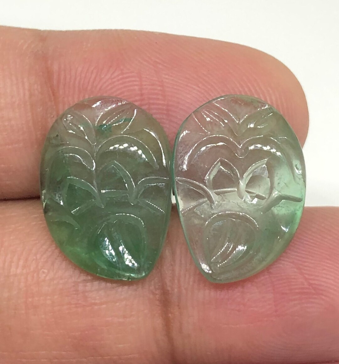 Natural Emerald Leaf Carving Pair Emerald Gemstone Carved Pair Emerald ...