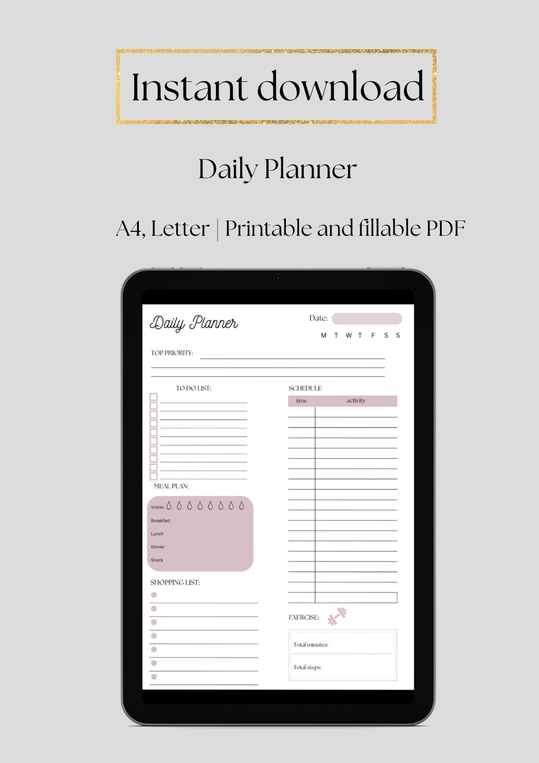 Minimalist Daily Planner, Printable Planner, Daily Planner, Daily to Do ...