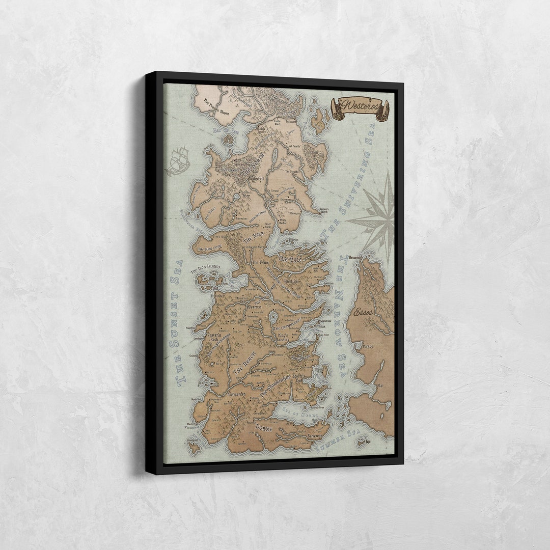 Game of Thrones Map Canvas, Westeros Map, Got Map, Fantasy Map Print ...
