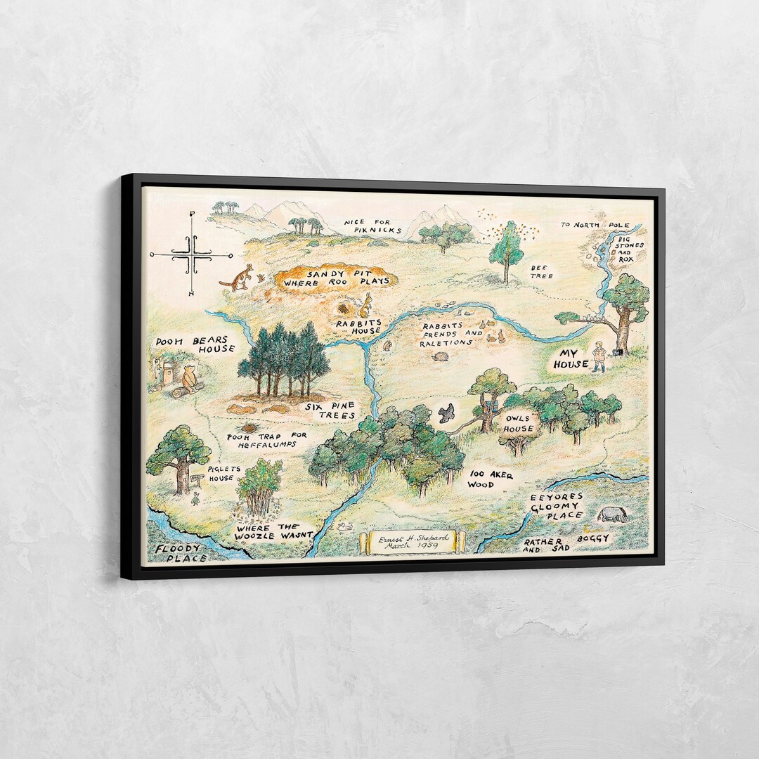 100 Acre Wood Map Print, Winnie the Pooh Map Canvas, Kids Room Decor ...