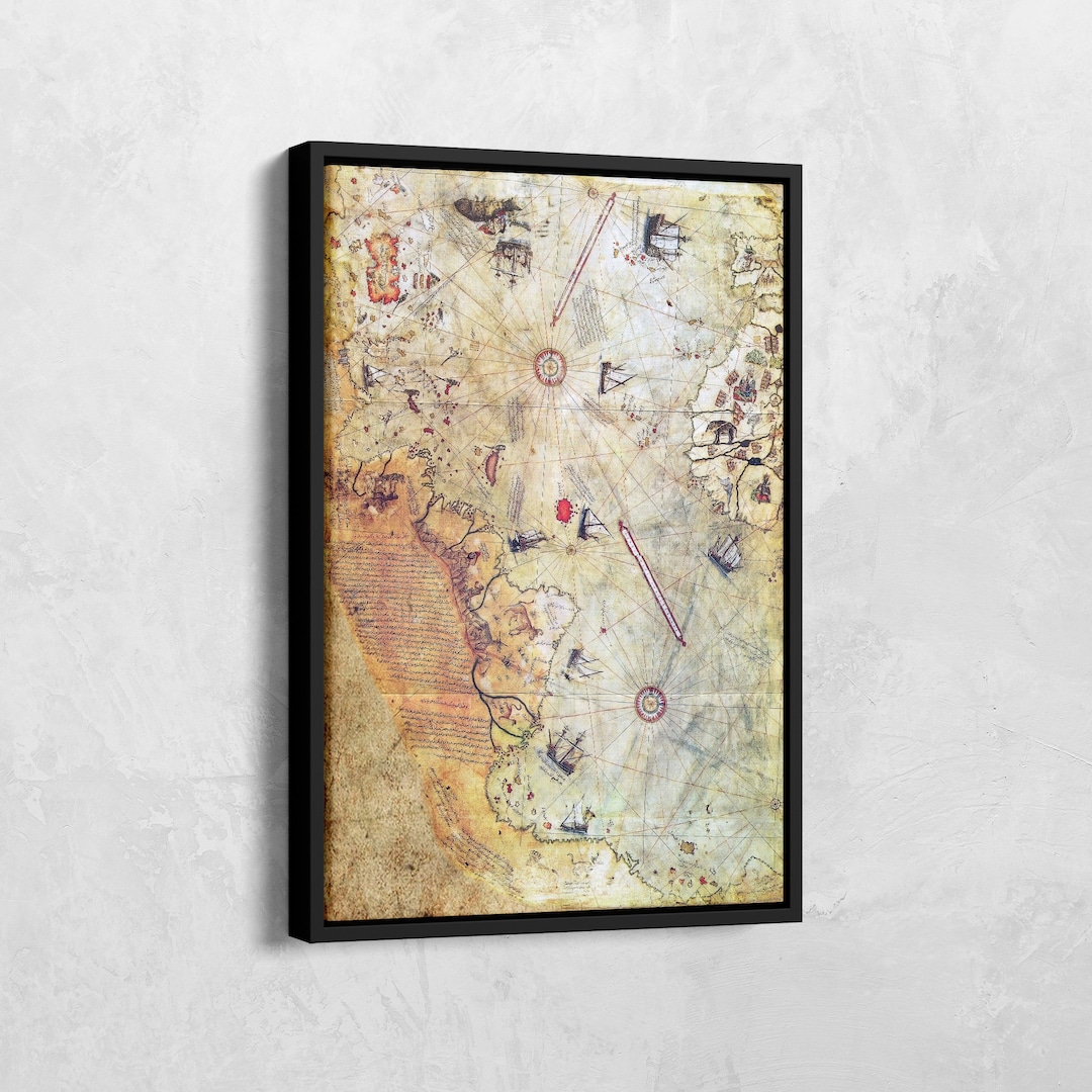 Piri Reis Map Canvas, Ottoman Empire Historical Map 1513, Piri Reis ...
