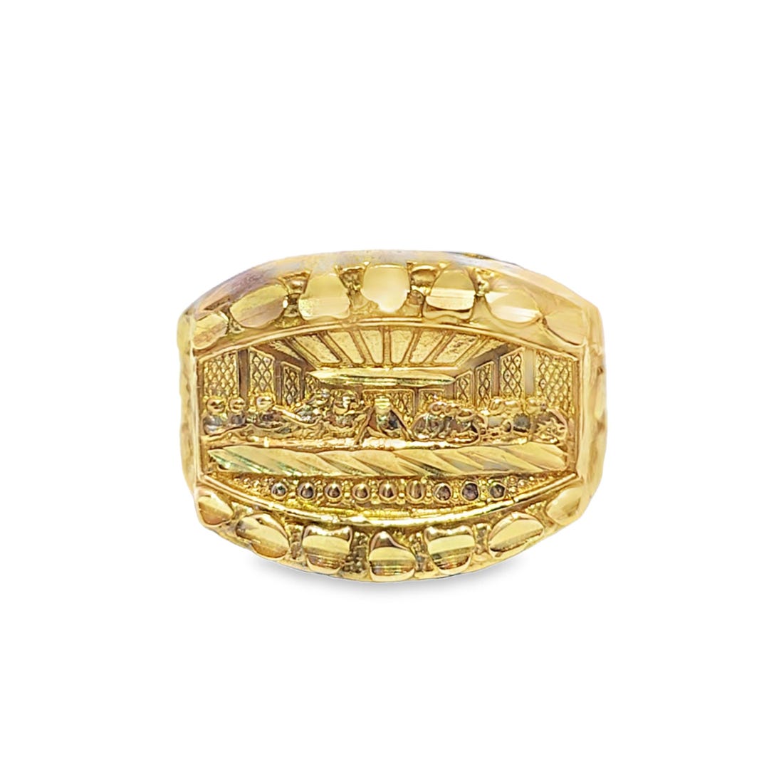 10k Yellow Gold the Last Supper Engraved Signet Ring - Etsy
