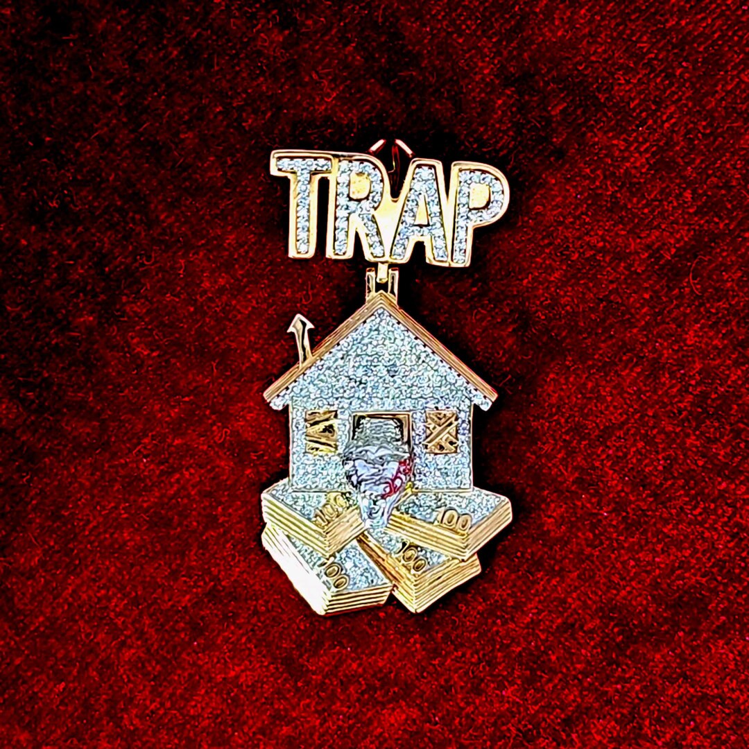 Stylish Trap House Pendant in 10K Gold and 1.0 CTW of Diamonds - Etsy