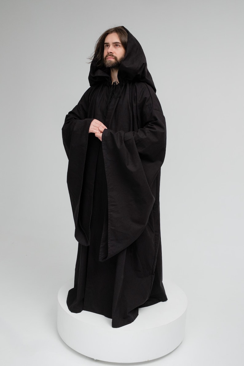 Raven Hooded Cloak – Dark Black Mantle, Hooded Cape, Medieval Fantasy ...