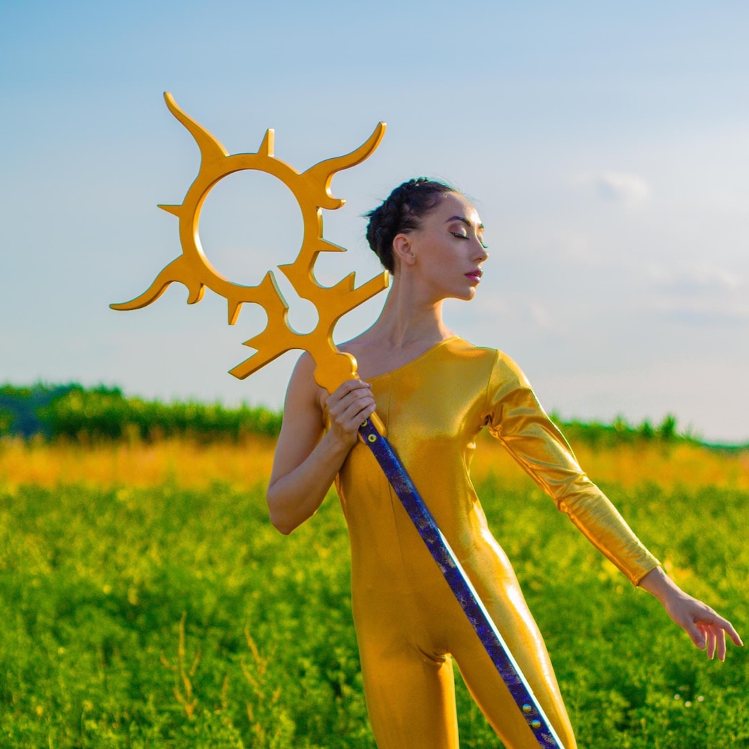 Sun Oracle Wizard Staff – Golden Solar Rod, Wooden Cult of Sun Wand ...