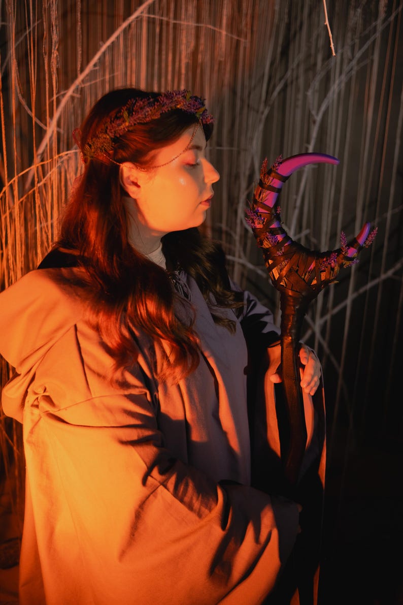 Purple Crescent Moon Staff – Druid Cosplay Wand, Lunar Rod, Witchcraft ...