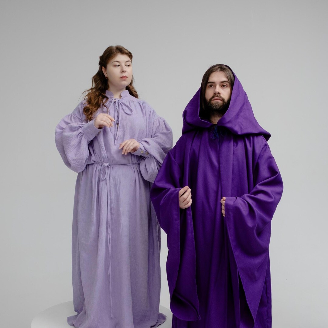 Violet Mist Set – Twilight Deep Purple Gabardine Cloak and Muslin Tunic ...