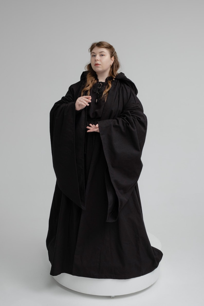 Raven Hooded Cloak – Dark Black Mantle, Hooded Cape, Medieval Fantasy ...