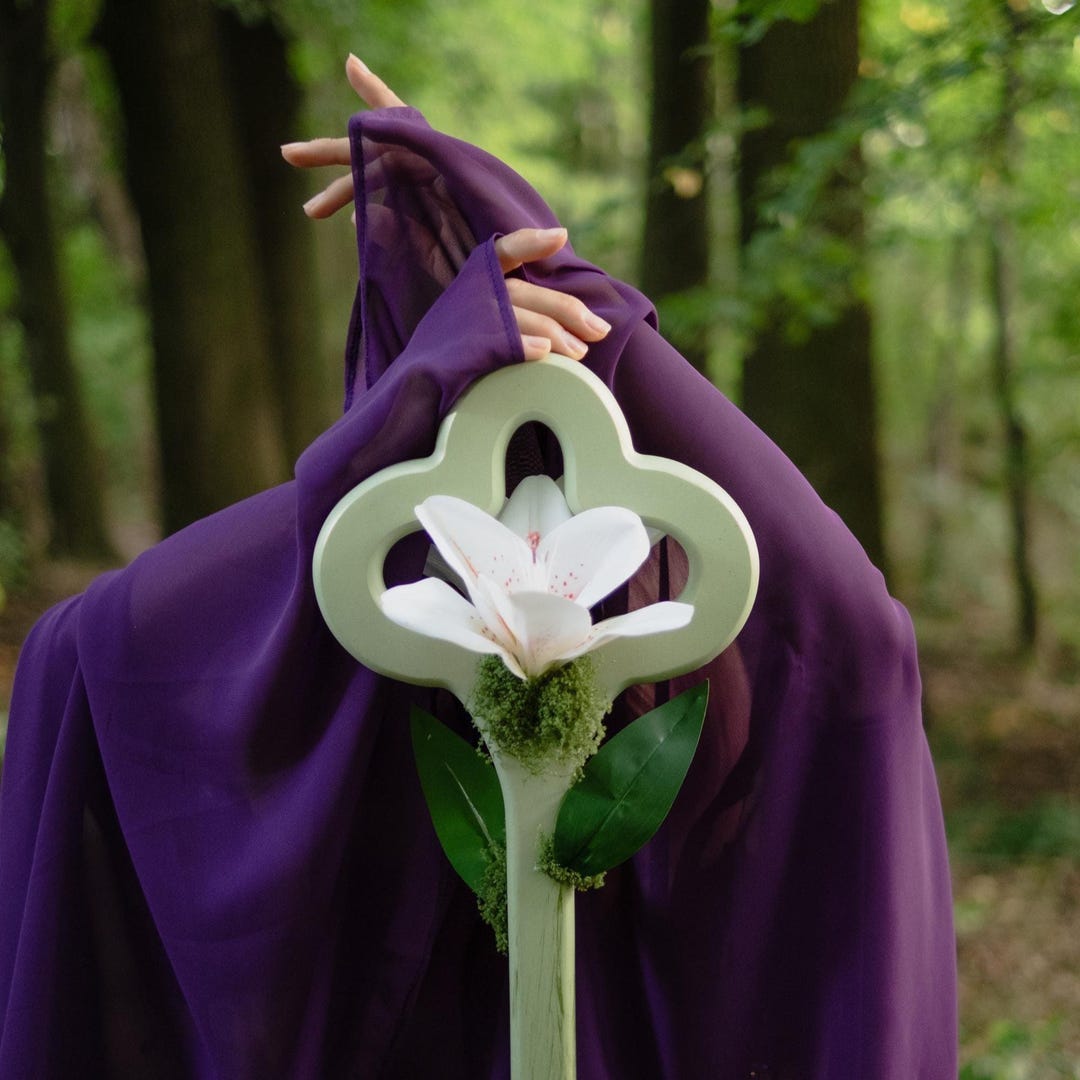 Lily Bloom Staff – Mint White Handmade Wooden Fantasy Cosplay Prop, Elf ...