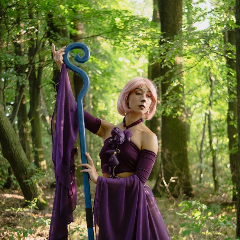 Wooden Arcane Staff — Whirling Tides, Fantasy Wand, Blue Magic Cosplay ...