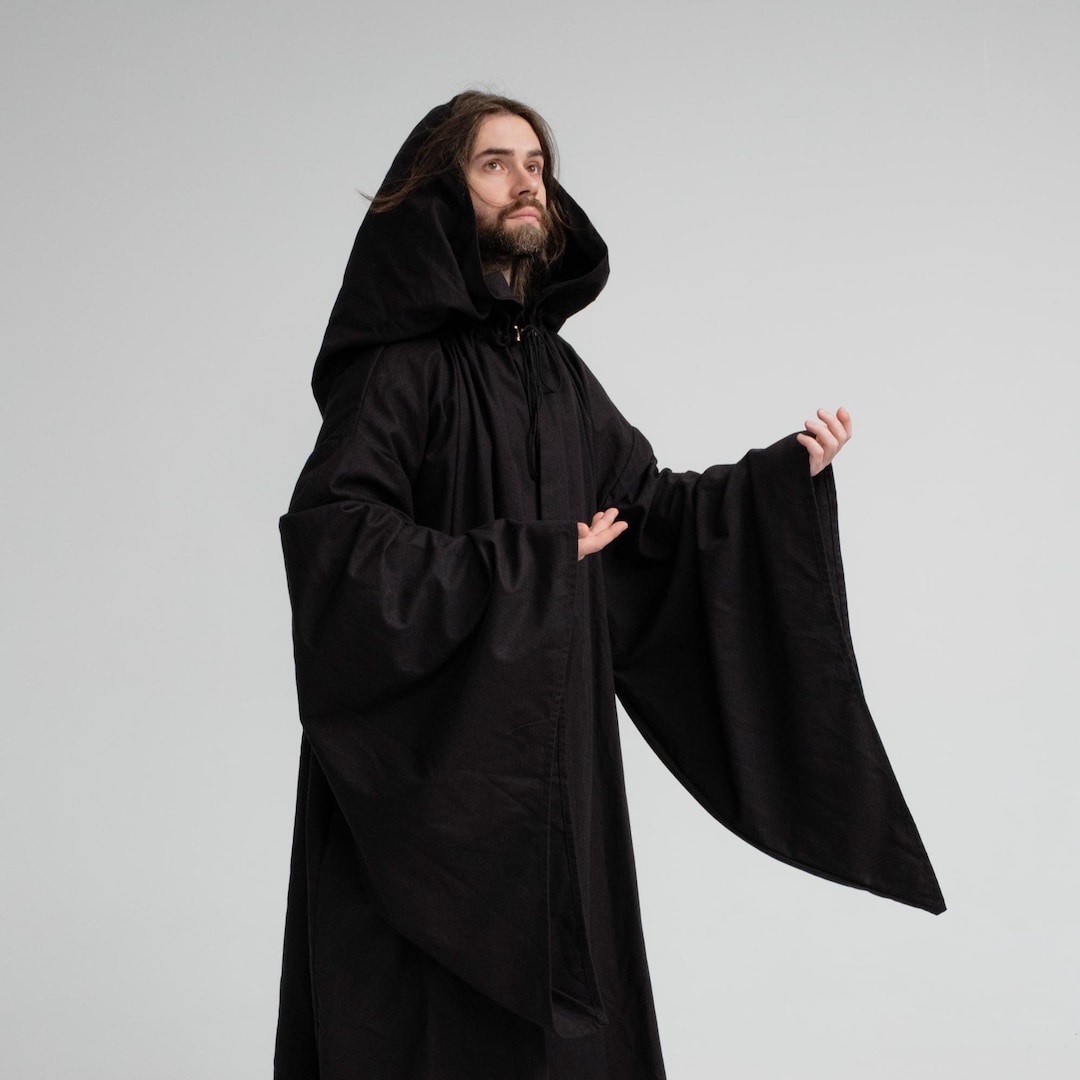 Raven Hooded Cloak – Dark Black Mantle, Hooded Cape, Medieval Fantasy ...