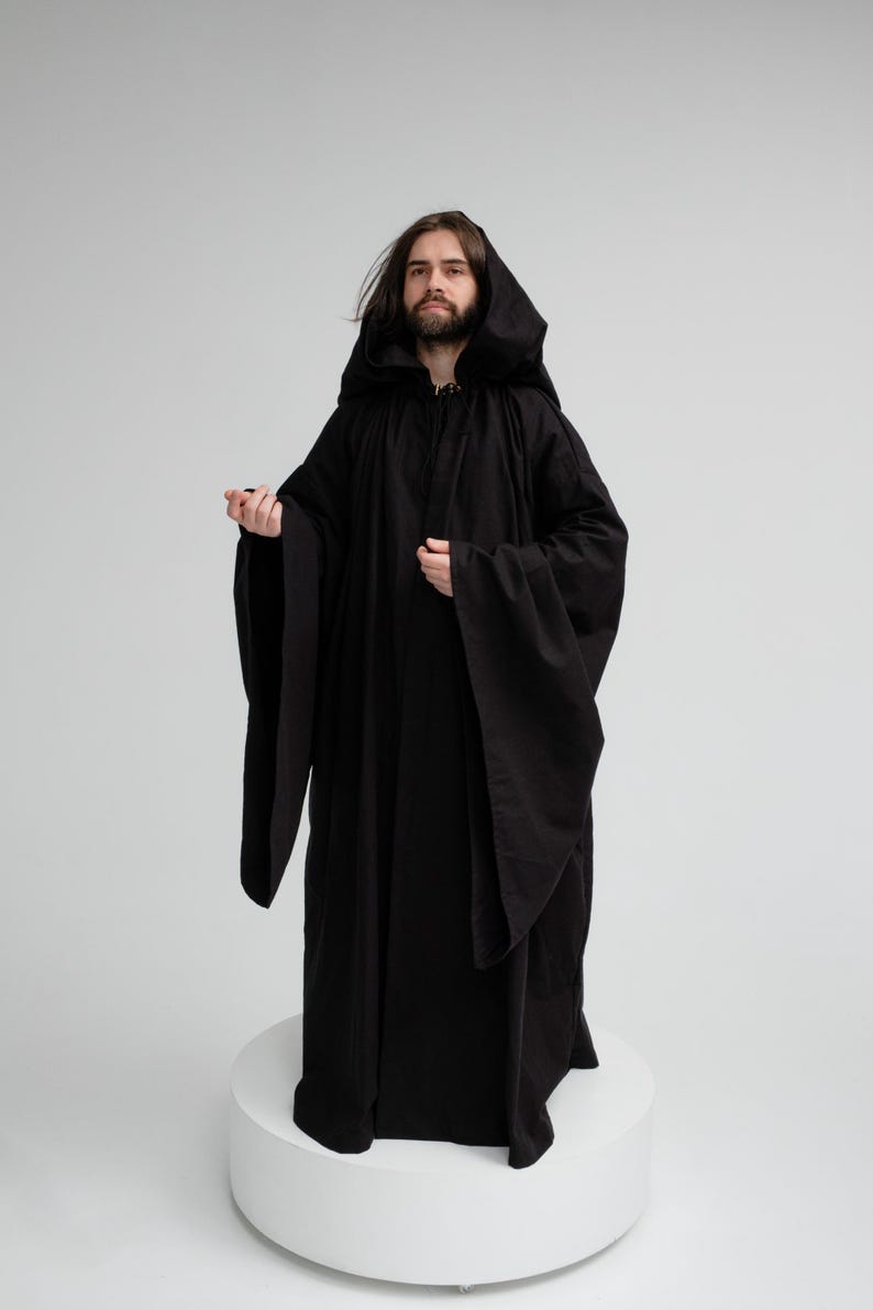 Raven Hooded Cloak – Dark Black Mantle, Hooded Cape, Medieval Fantasy ...