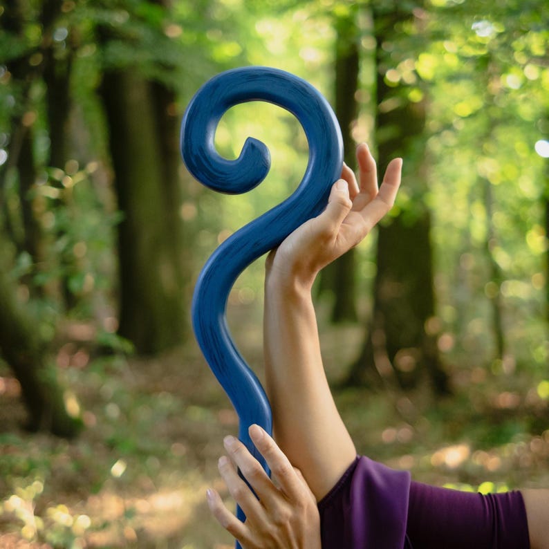 Wooden Arcane Staff — Whirling Tides, Fantasy Wand, Blue Magic Cosplay ...