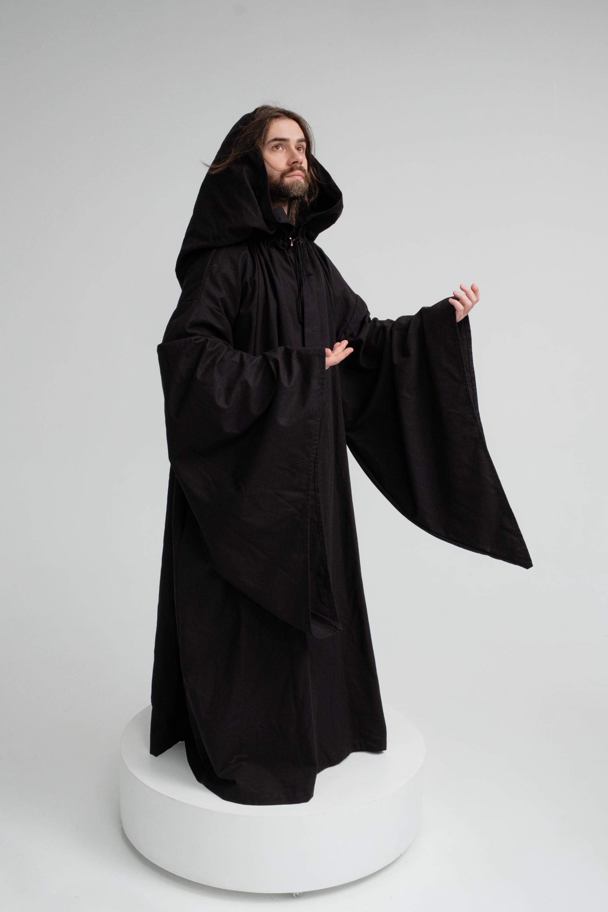 Raven Hooded Cloak – Dark Black Mantle, Hooded Cape, Medieval Fantasy ...