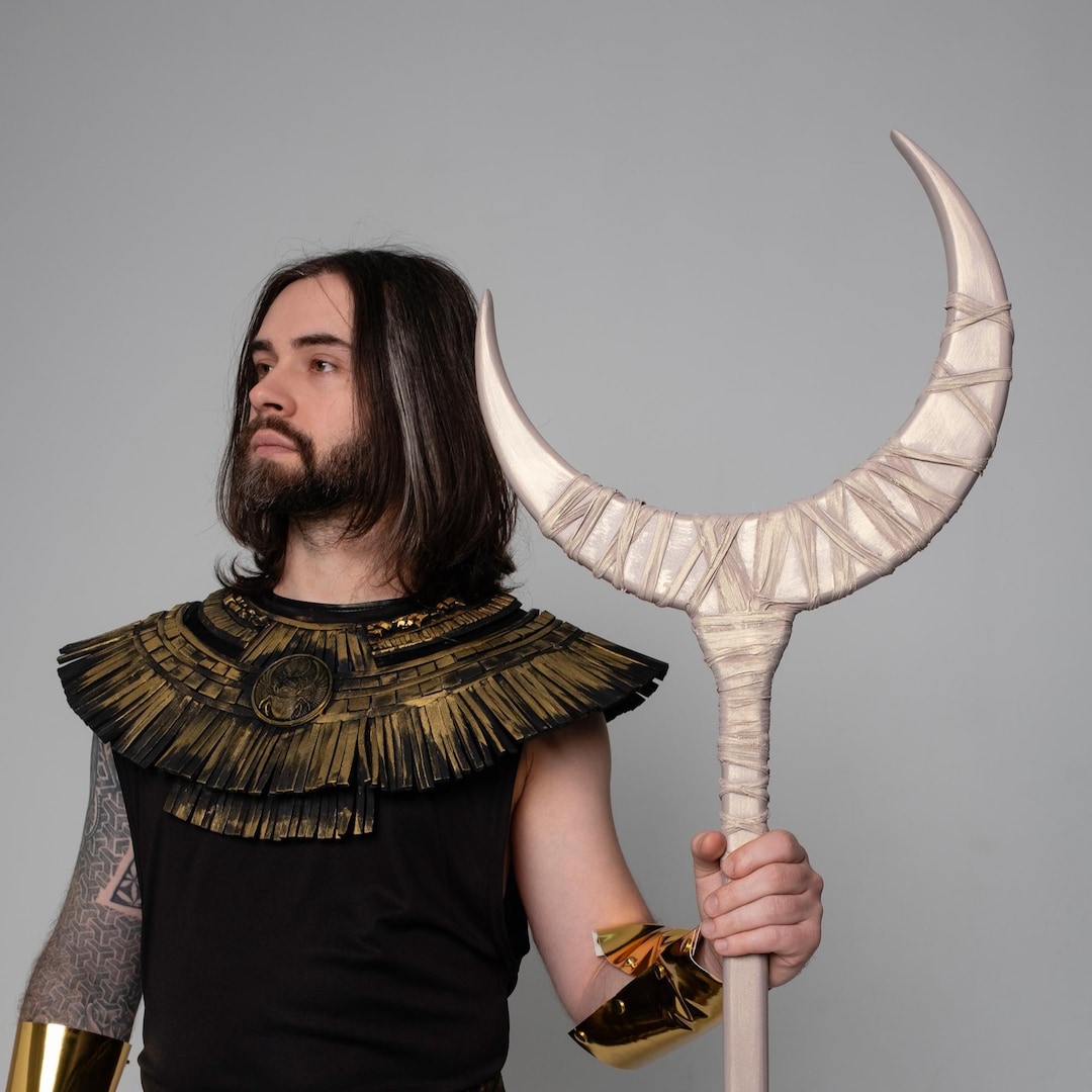 Khonshu Sand Crescent Staff, Beige Egyptian Moon Prop, Neutral Fantasy ...