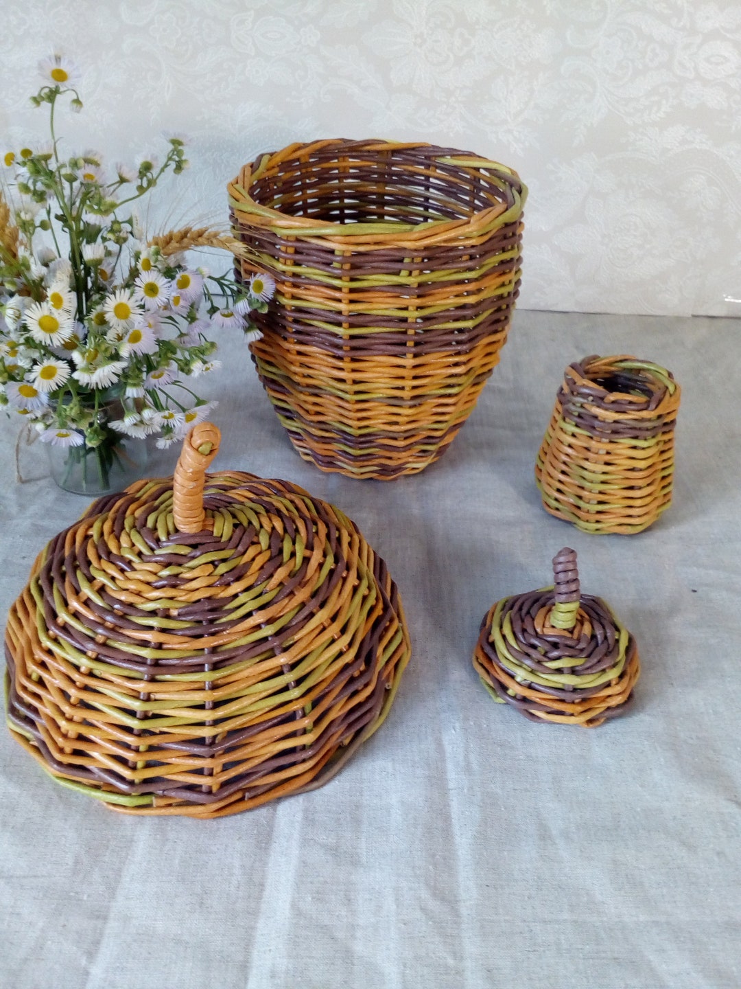 Wicker Acorn Basket Rustic Storage for Kids' Room Decor Handmade Acorn ...