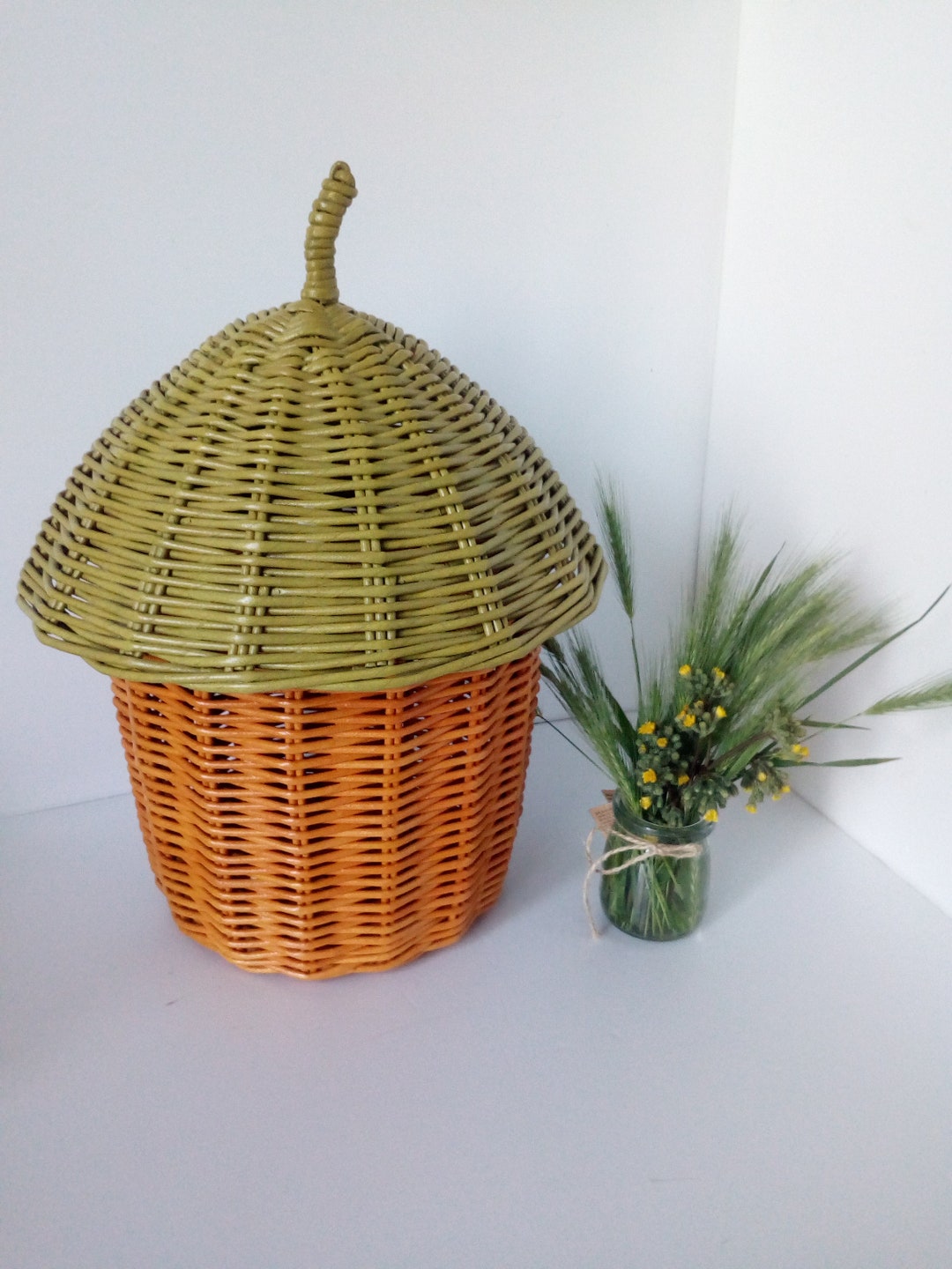 Handwoven Acorn Wicker Basket: Rustic Toy Storage - Etsy
